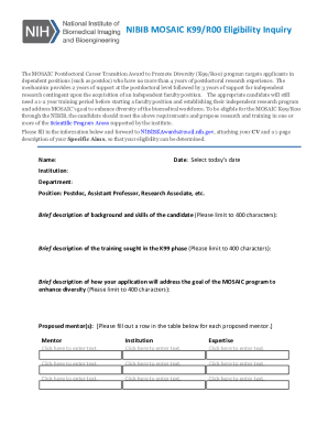 Fillable Online MOSAIC K99/R00 Eligibility Notice. MOSAIC K99/R00 ...