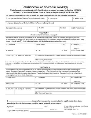 Fillable Online Free fillable 31 CFR 1010.230 CERTIFICATION REGARDING ...