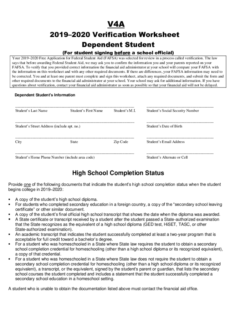 Fillable Online Fill - Free fillable 20192020 V4 Verification Worksheet Independent ... Fax ...