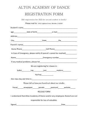 Fillable Online ALTON ACADEMY OF DANCE REGISTRATION FORM Fax Email ...