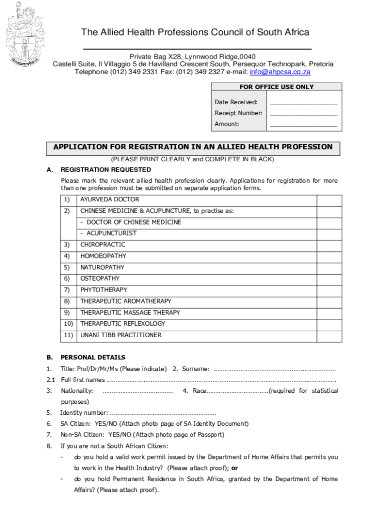Fillable Online Allied Health Professions Council of South Africa ...