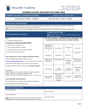 Fillable Online Summer School Registration Form 2022Alexander Academy ...