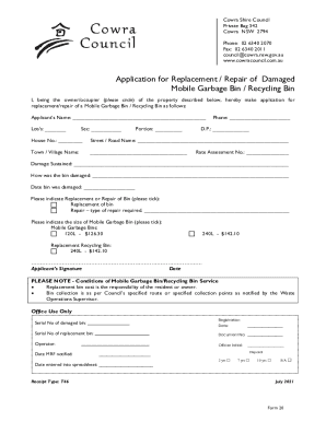 Fillable Online Application for Replacement / Repair of ... - Cowra ...