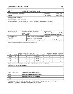Fillable Online TOURNAMENT REPORT FORM IT3 - FIDE Ratings Fax Email ...