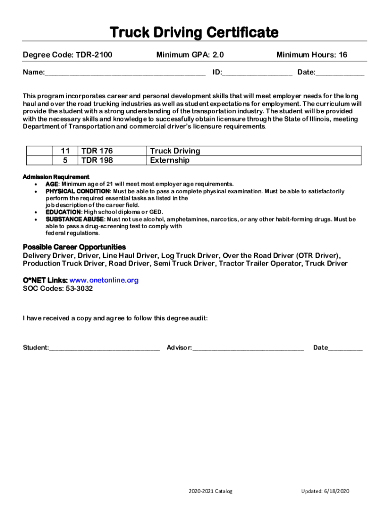 Fillable Online Truck Driving Certificate Fax Email Print - pdfFiller