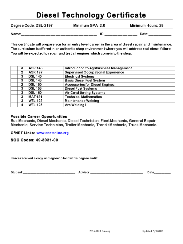 Fillable Online Diesel Technology Less-Than-1-Year-Certificate.docx Fax ...