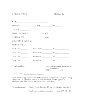 Fillable Online Application for Alcohol Beverage Catering Permit Fax ...