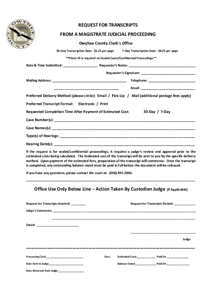 Fillable Online Transcript Department - Judicial Court Ada County Fax ...