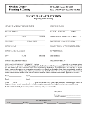Fillable Online 2018 Short Plat Application Fax Email Print - pdfFiller