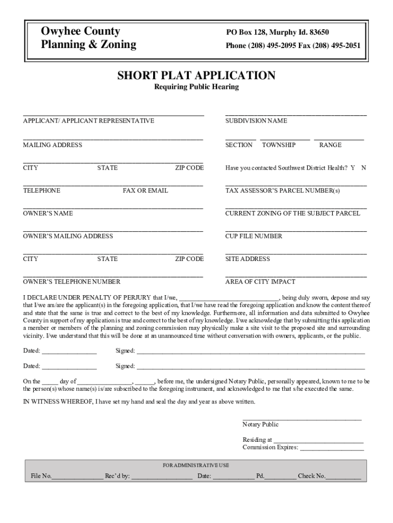 Fillable Online 2018 Short Plat Application Fax Email Print - pdfFiller
