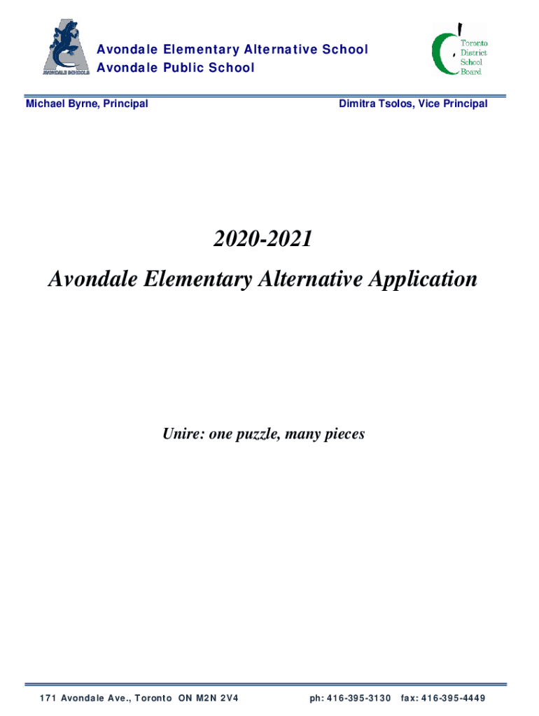 Fillable Online 2022-2023 Avondale Elementary Alternative Application ...