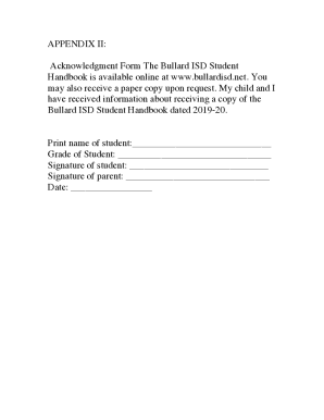 Fillable Online APPENDIX II: Acknowledgment Form The Bullard ISD ...