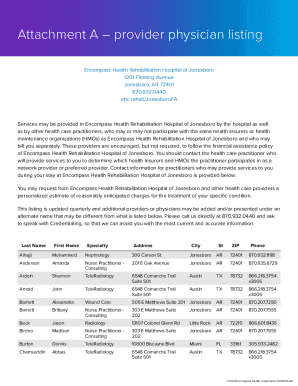 Fillable Online Encompass Health Rehabilitation Hospital of Jonesboro ...