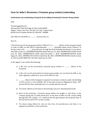 Fillable Online Form 2a: Seller's (Promoters / Promoter group entities) Undertaking Fax Email ...