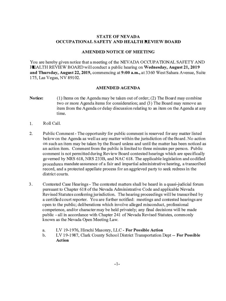 Fillable Online State of Nevada Occupational Safety and Health Review ...