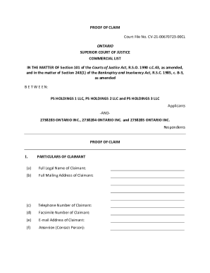 Fillable Online PROOF OF CLAIM Court File No. CV-21-00670723-00CL ...