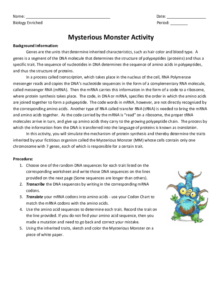 Fillable Online LAB: THE MYSTERIOUS MONSTER Background Information ...