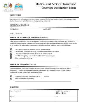 Fillable Online Medical and Accident Insurance Coverage Declination ...