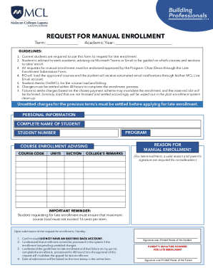 Fillable Online fs mcl edu Enrolment forms and tools - University of ...