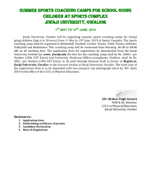 Fillable Online application form for summer sports coaching camp in ...