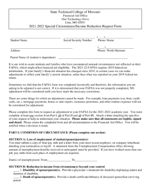 Fillable Online Special Circumstances - Student Financial Aid Fax Email ...