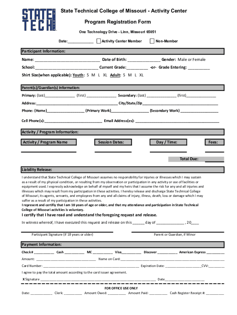 Fillable Online Activity Center Program Registration Form Fax Email Print - pdfFiller