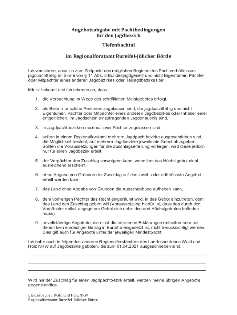 Ausfüllbar Online Angebotsabgabe mit Pachtbedingungen Fax Email Drucken - pdfFiller