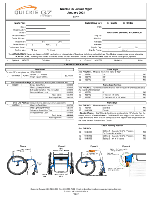 Fillable Online Quickie Q7 Ultralight Rigid Wheelchair Order Form Fax ...