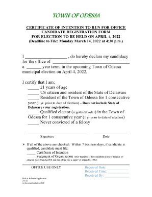 Fillable Online Certificate of Intention To Run For Office-Candidate ...