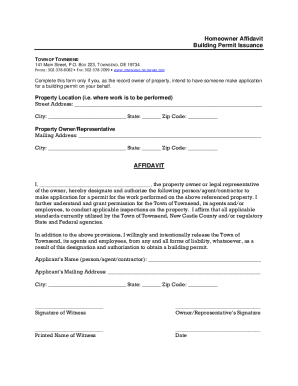 Fillable Online Homeowner Affidavit Building Permit Issuance - Townsend ...