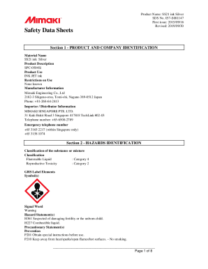 Fillable Online Safety Data Sheets - Mimaki Singapore Fax Email Print ...