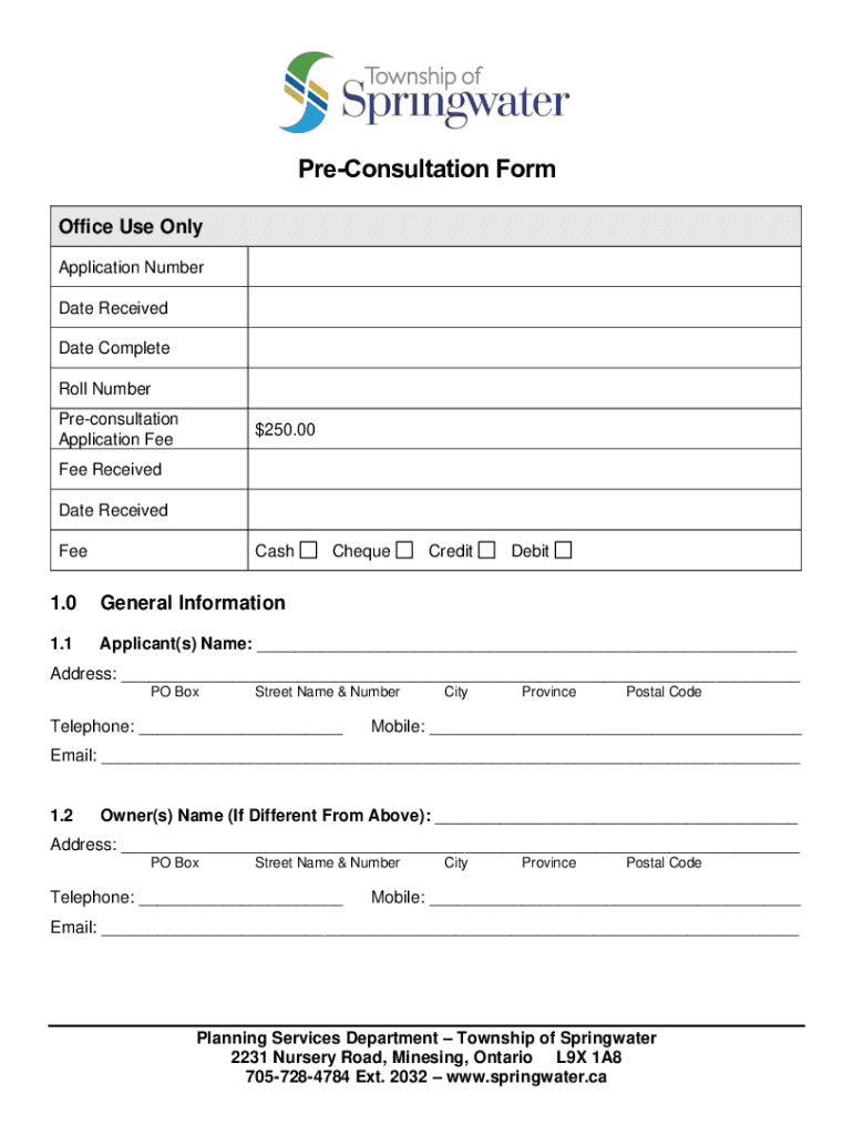 Fillable Online Pre-Consultation Form - Township of Springwater Fax ...