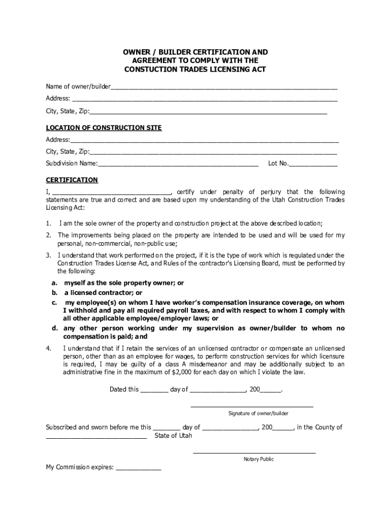 Fillable Online owner-builder-form.pdf - Davis County Fax Email Print ...