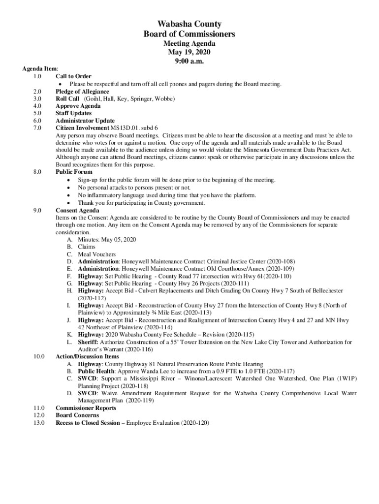 Fillable Online Wabasha County Board of Commissioners Packet January 19 ...