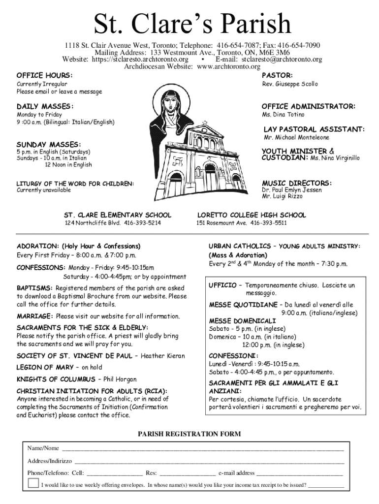 Fillable Online St. Clare's Parish, Toronto Fax Email Print - pdfFiller