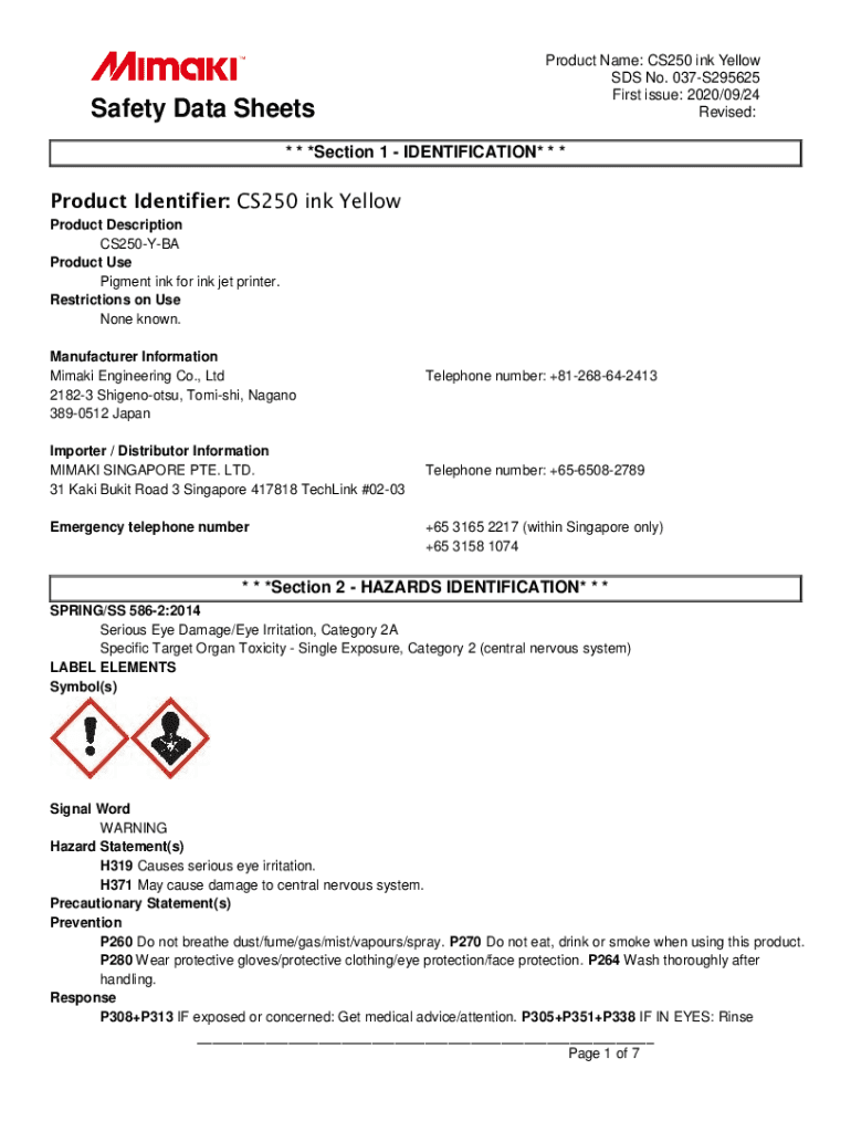 Fillable Online Safety Data Sheet - Printing ink - Avery Dennison ...