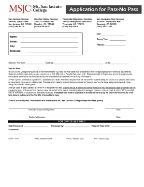 Fillable Online MSJC Application for Pass-No Pass Fax Email Print - pdfFiller