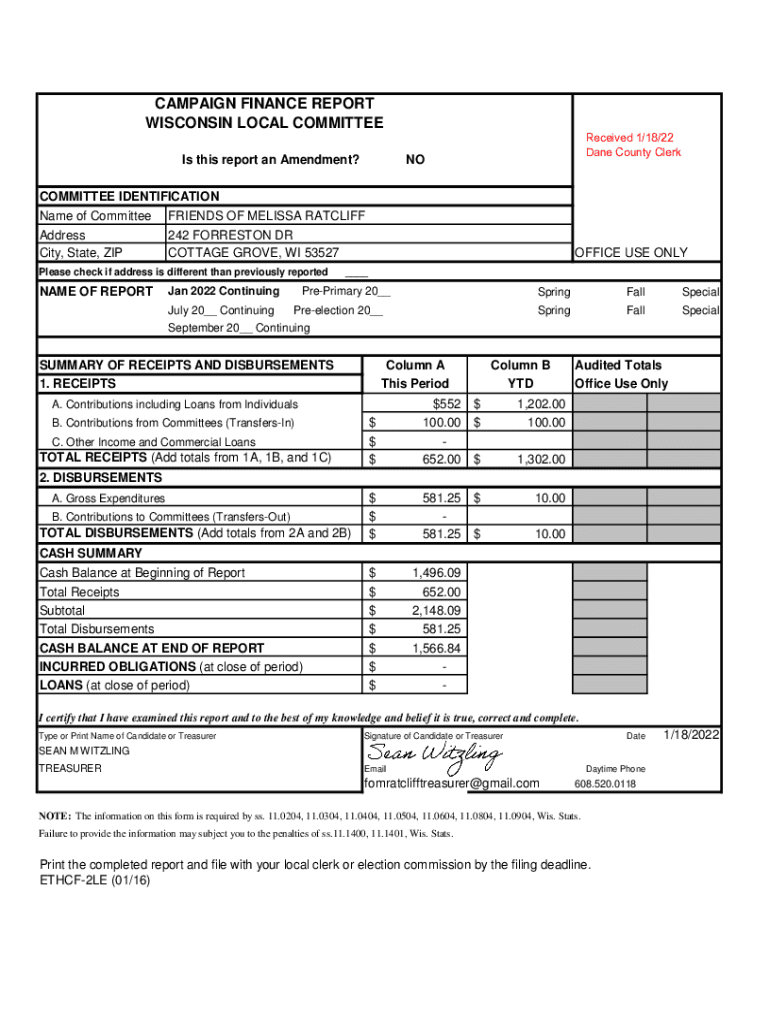 Fillable Online Campaign Finance Reports-2022 - Dane County Clerk's Office Fax Email Print ...