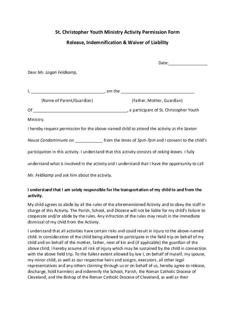 Fillable Online PARENTAL CONSENT FORM St. Christopher's Catholic Church ...
