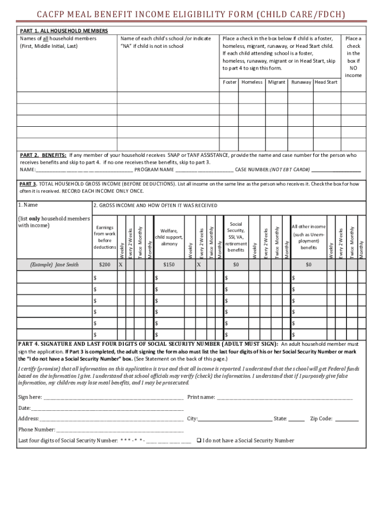 Fillable Online Child Meal Benefit FormCenterpilot Fax Email Print ...