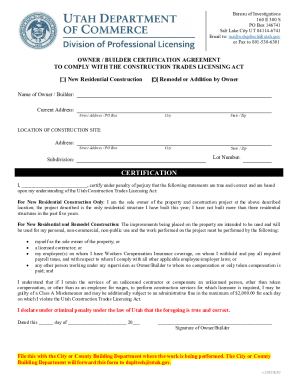 Fillable Online Owner - Builder Certification Agreement - Ivins City ...
