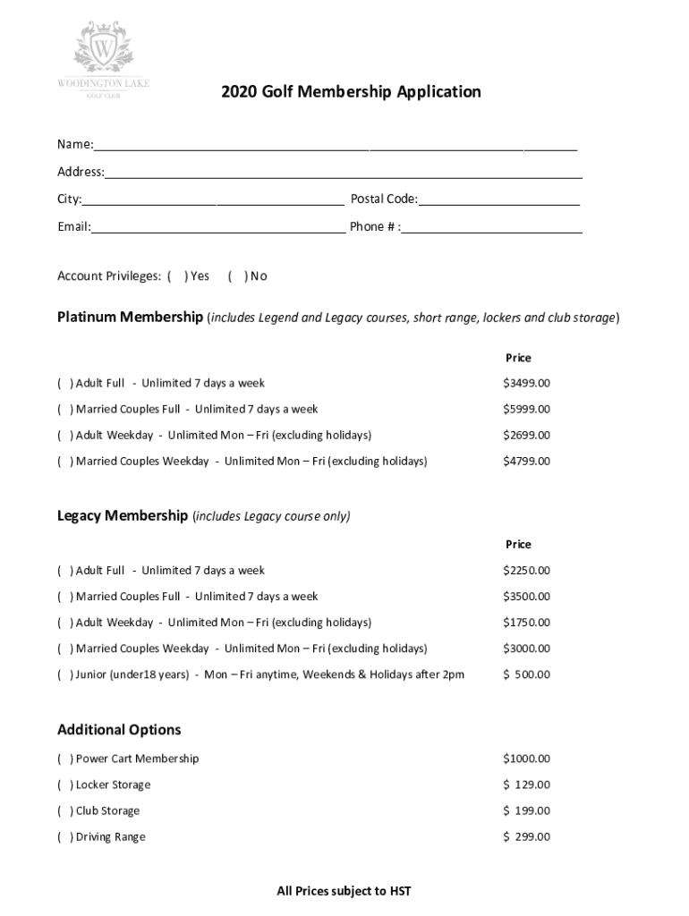 Fillable Online Golf Membership Form Fax Email Print - pdfFiller