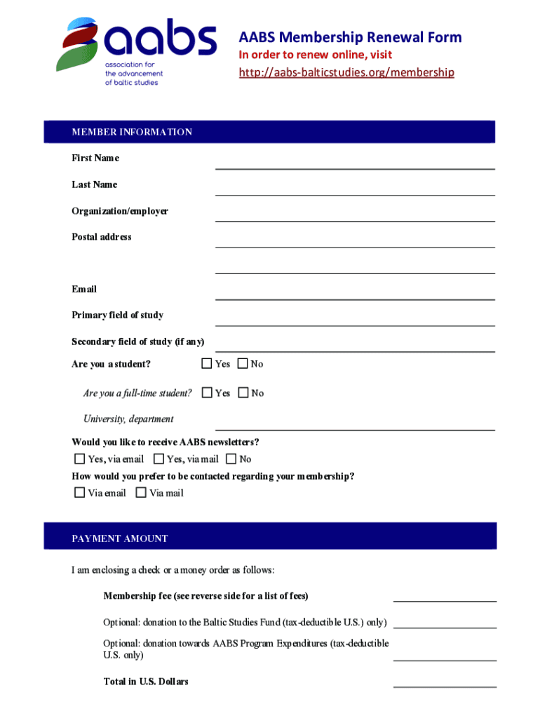 Fillable Online AABS Membership Renewal Form Fax Email Print - pdfFiller