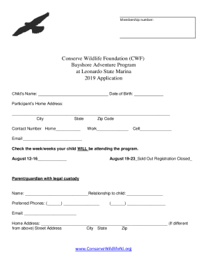 Fillable Online Conserve Wildlife Foundation (CWF) Bayshore Adventure ...