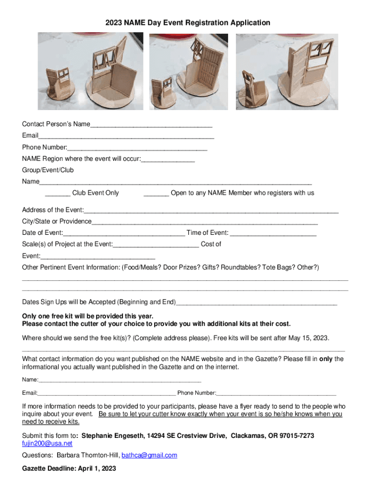 Fillable Online 2023 NAME Day Event Registration Application Fax Email ...