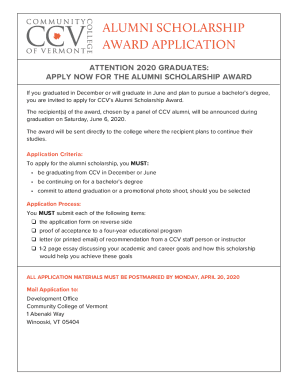 Fillable Online ALUMNI SCHOLARSHIP AWARD APPLICATION Fax Email Print - pdfFiller
