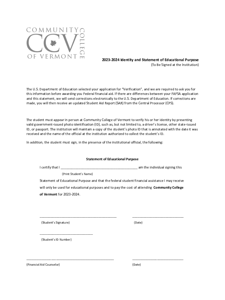 Fillable Online 2023-2024 Identity and Statement of Educational Purpose ...