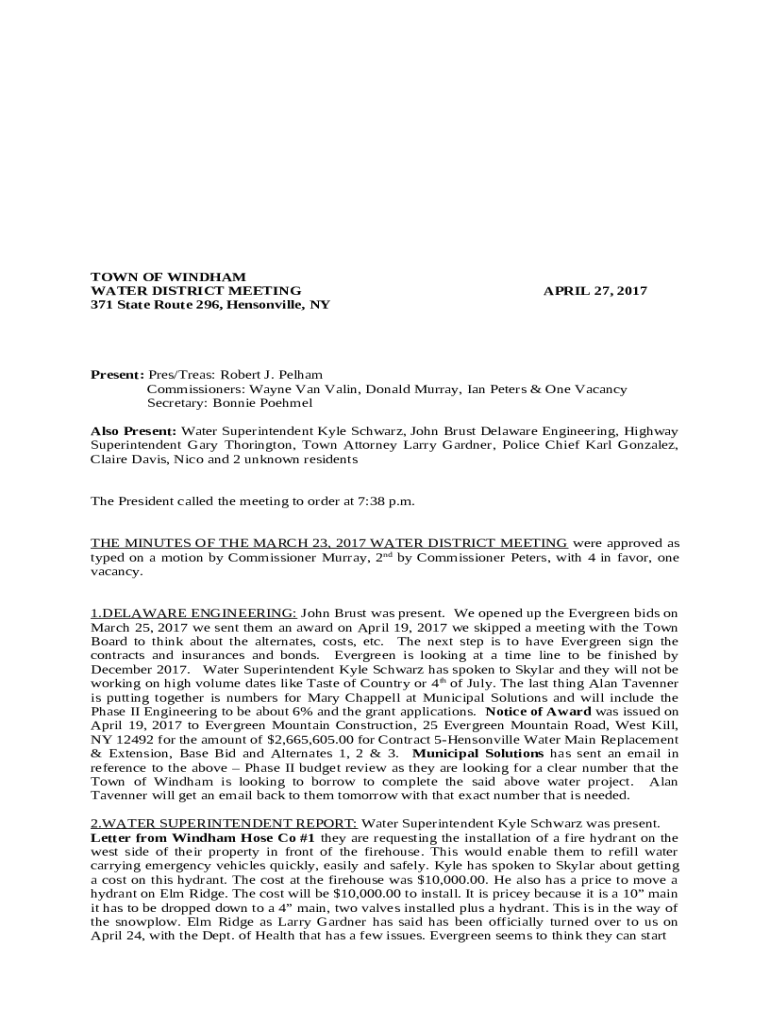 Also Present: Water Superintendent Kyle Schwarz, John Brust Delaware ...