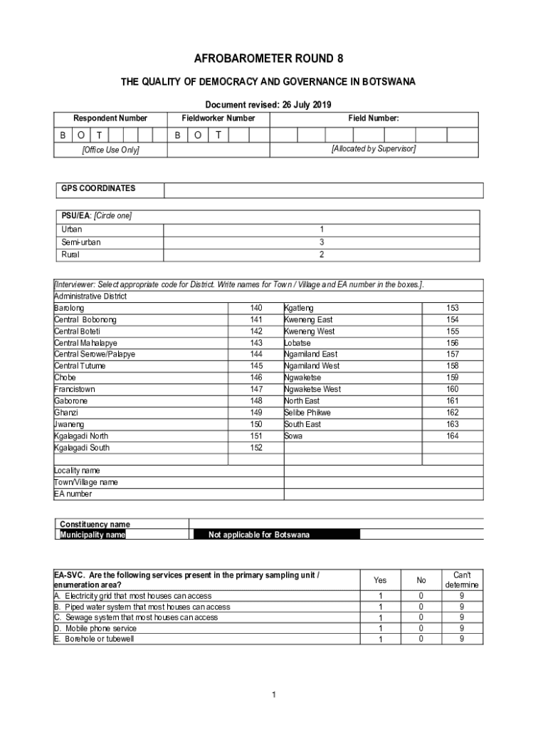 Fillable Online Data Codebook Round 8 Afrobarometer Survey Botswana Fax Email Print - pdfFiller