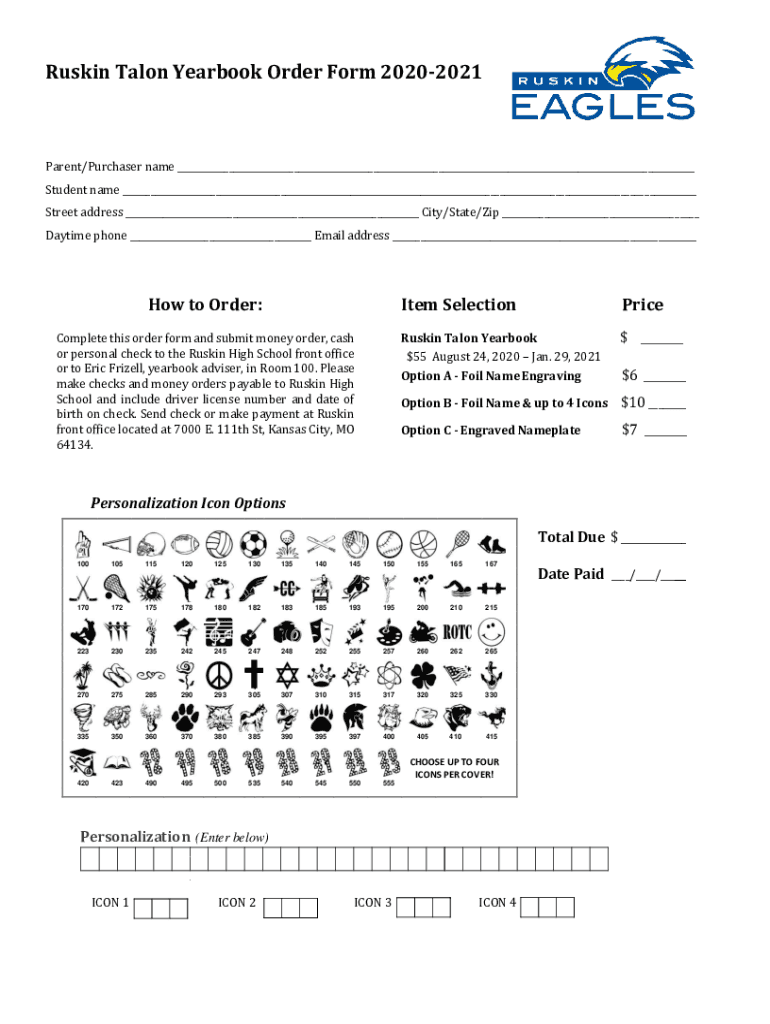 Fillable Online Somers High School Yearbook Order Form Fax Email Print ...